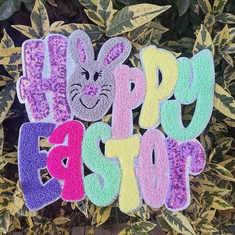 Wholesale Bunny Easter Chenille Patches Glitter Iron On Over Sized ...