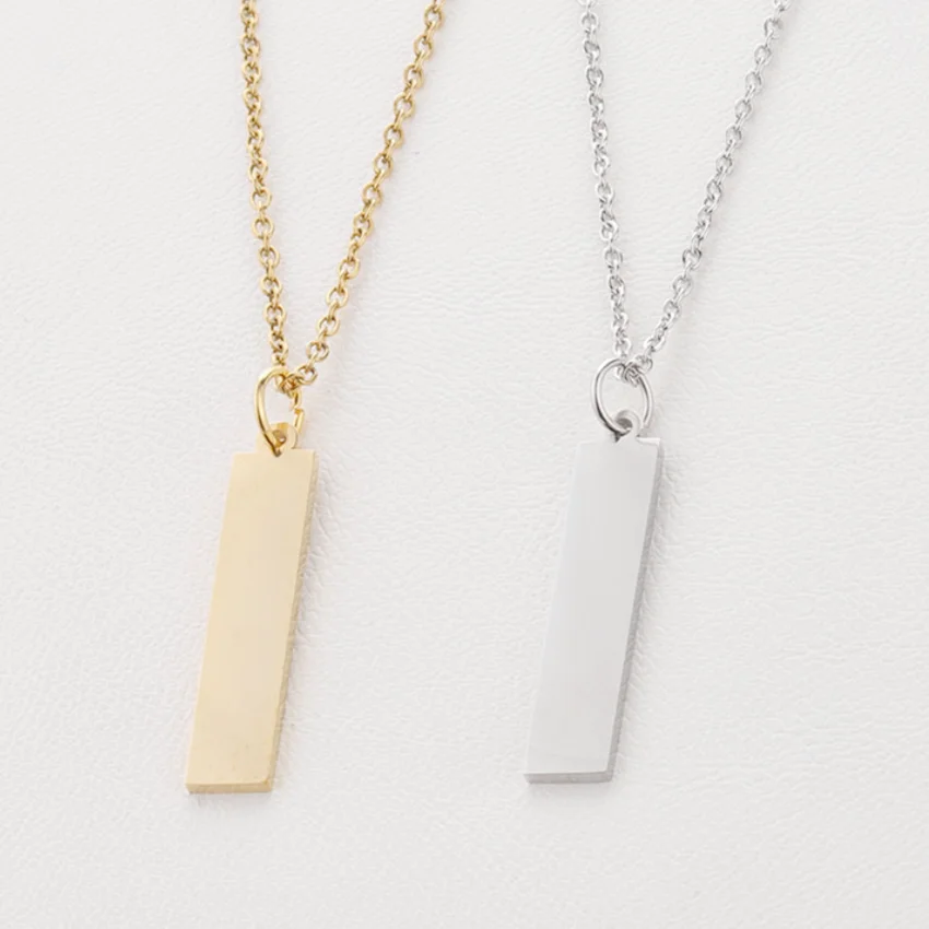 Stainless Steel Necklace Rectangular Shape Engraved Words Pendant ...