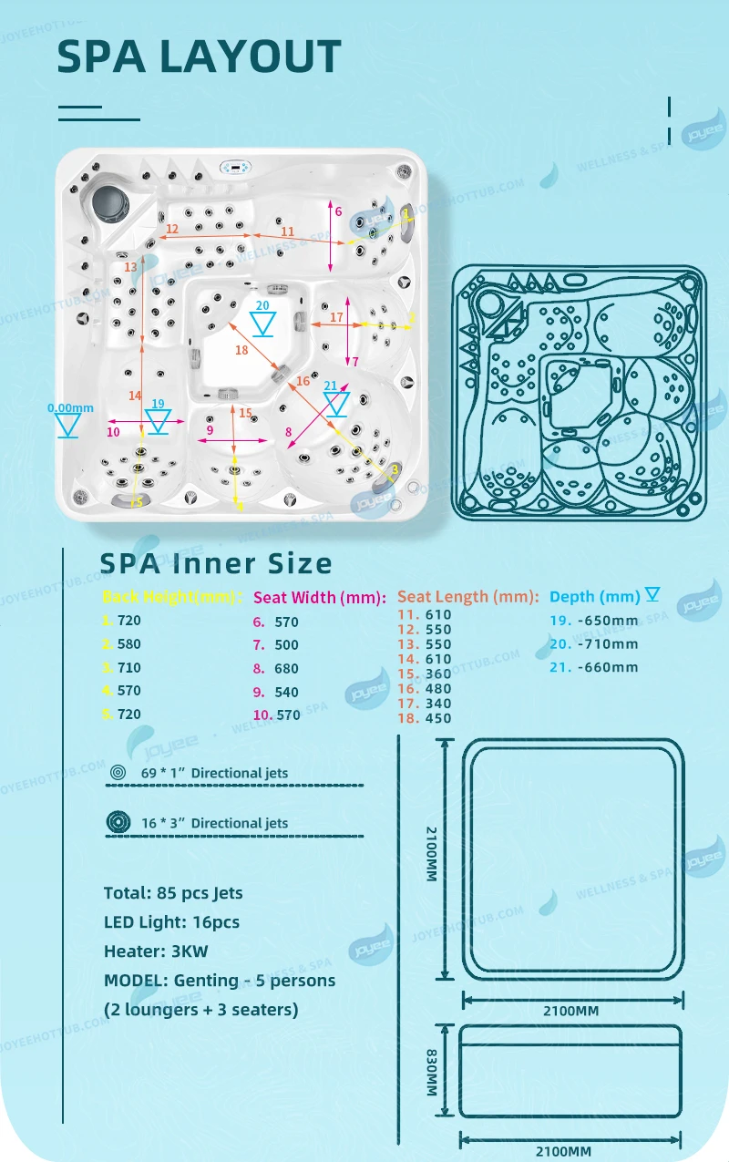 JOYEE Luxury LED 5 Persons Hot Tub - Balboa Spa Control System