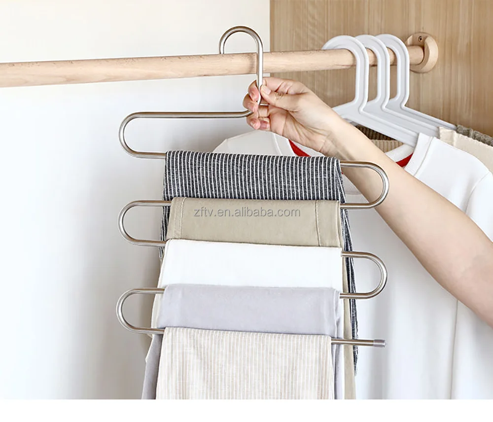 Space Saving Pant Hangers - 5 Layer Stainless Steel Rack