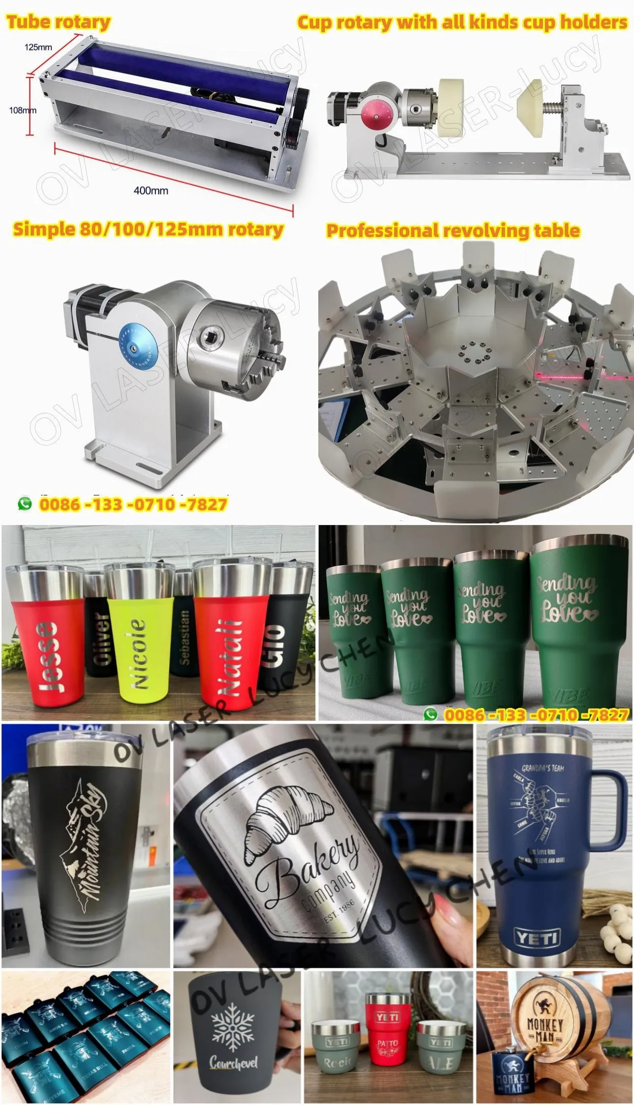 Cups Engraving Laser Machine - 40W CO2 Galvo Rotary Table