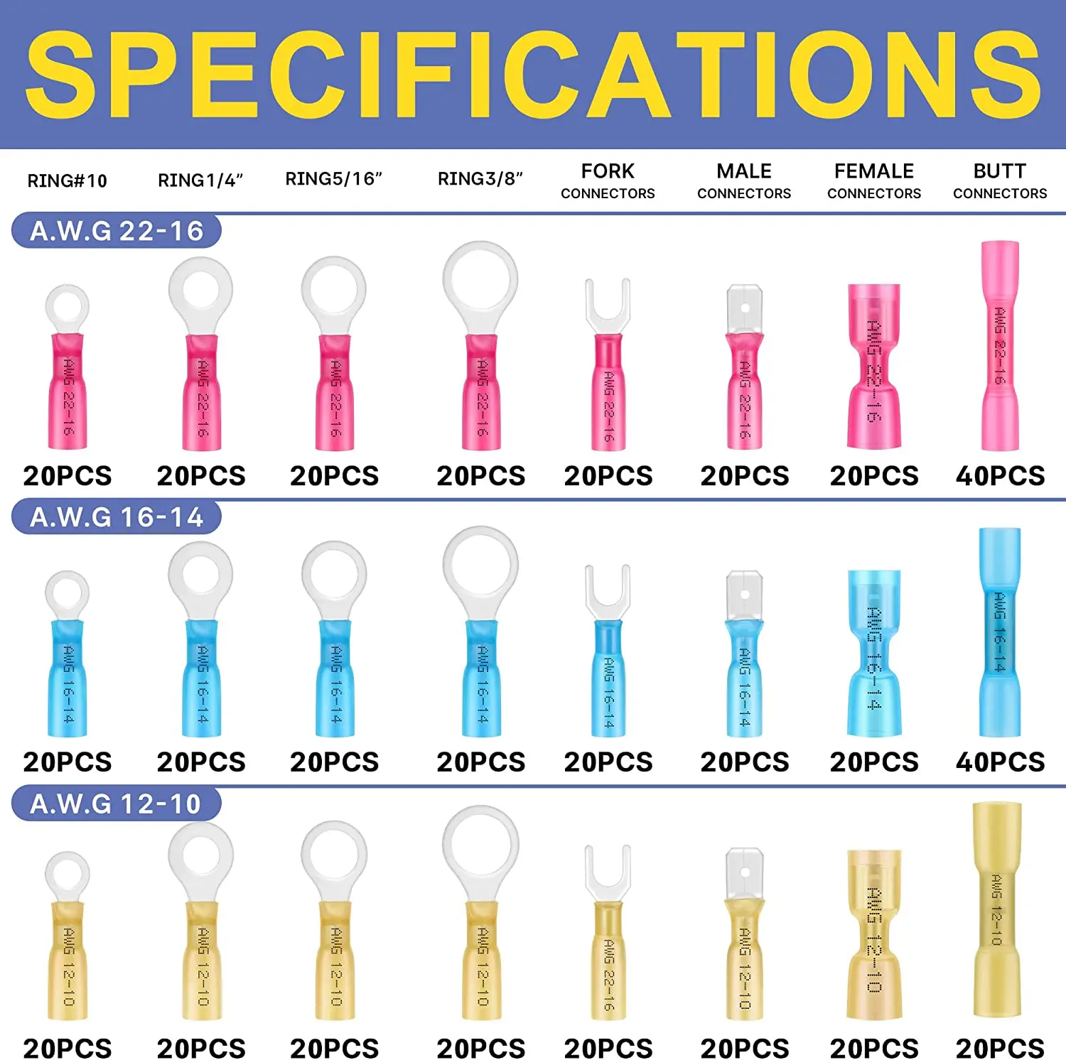 Wire Crimp Terminal Solder Seal Waterproof Heat Shrink Butt Connector ...