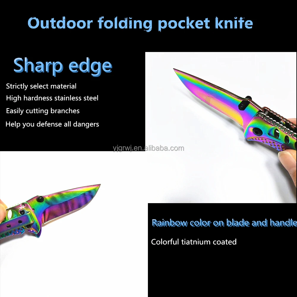 2.5 Inch Rainbow Titanium Folding Pocket Knife Fixed Blade Edc Knife ...