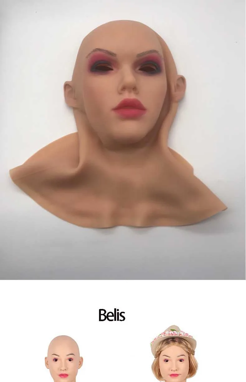 Lifelike Female Face Silicone Head Mask with Makeup for Crossdresser ...
