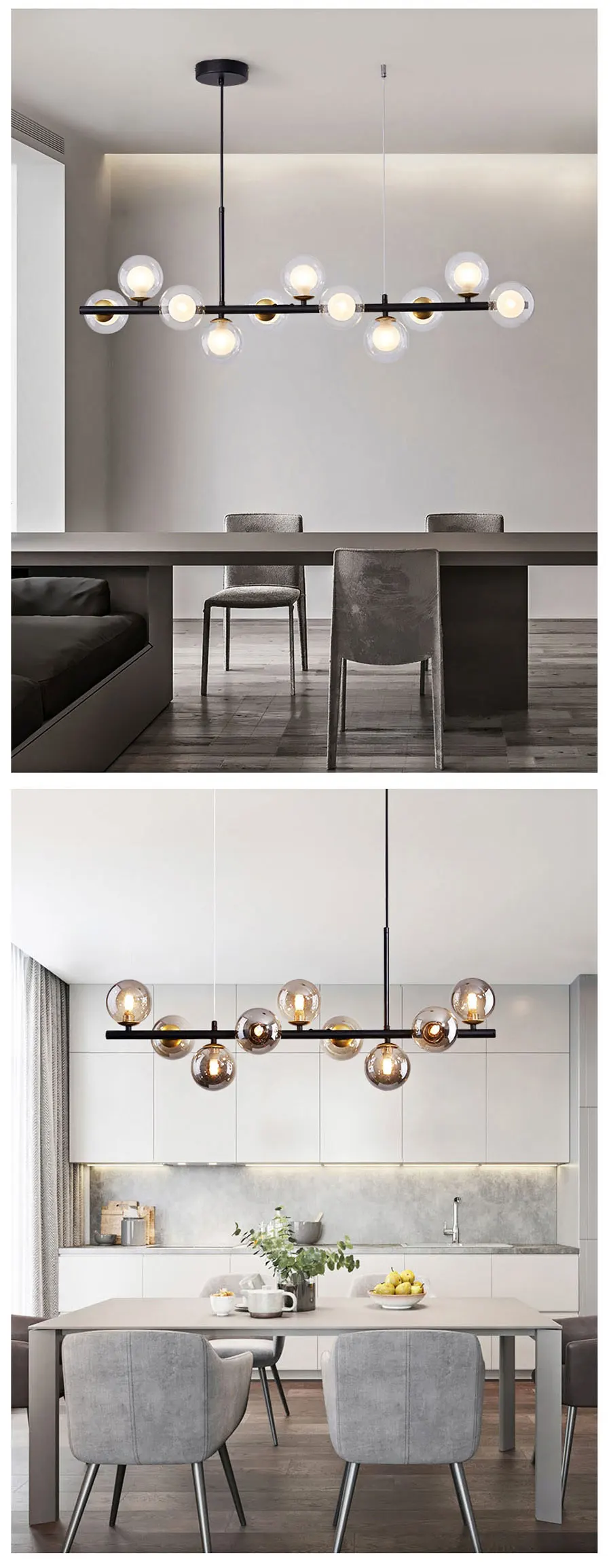 Modern Long Dining Room Chandeliers Glass Ball Lampshade Light Over The ...