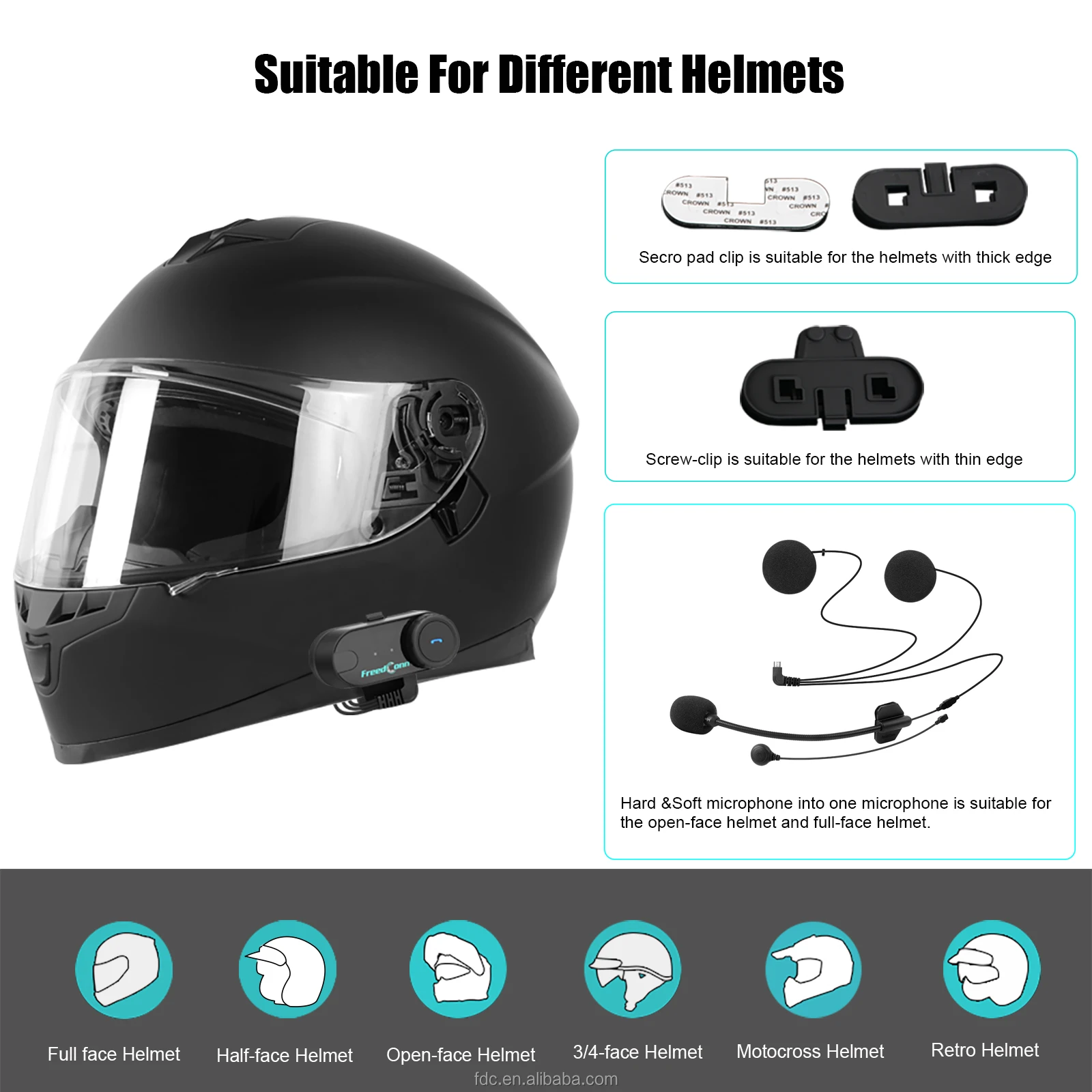 TCOM Full Duplex Bluetooth Intercom Helmets Intercomunicador Para Casco ...