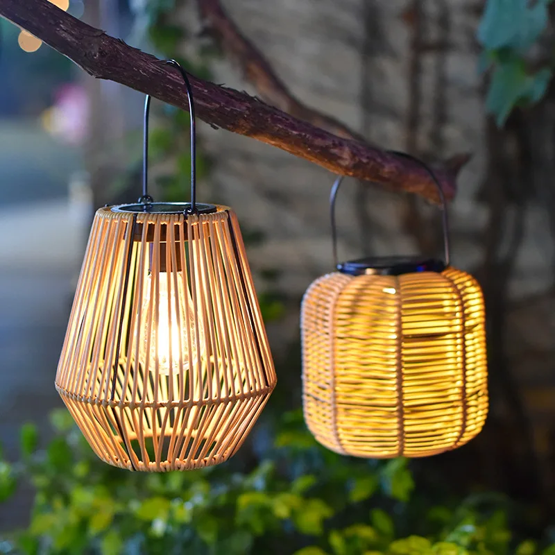 Solar Rattan Bamboo Lanterns Outdoor Waterproof Solar Garden Lights for ...