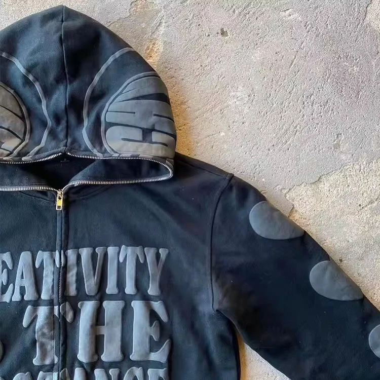 Factory Customized Puff Printing Men's Hoodies Sweatshirts Full Zip up ...
