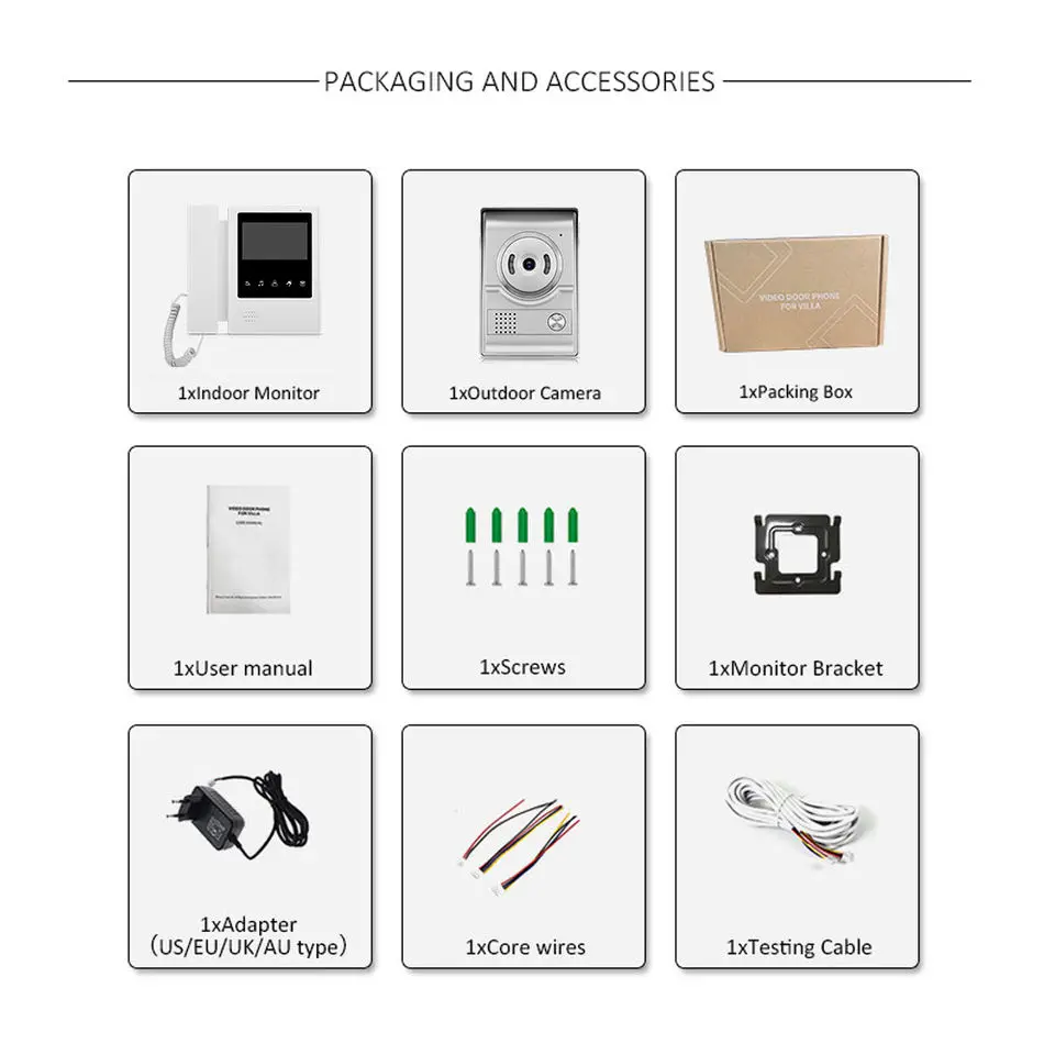 4.3-inch Monitor with HD Camera Doorbell Kit - 4-Wire Video Intercom System