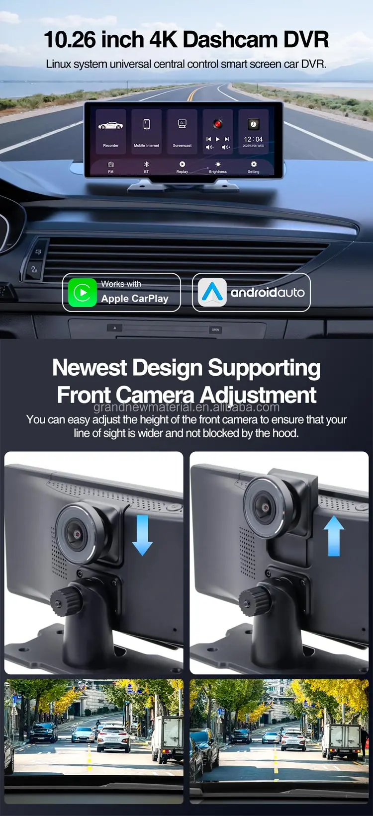 Grandnavi Wireless Carplay Dash Cam Dvr Wireless Android Auto Touch ...