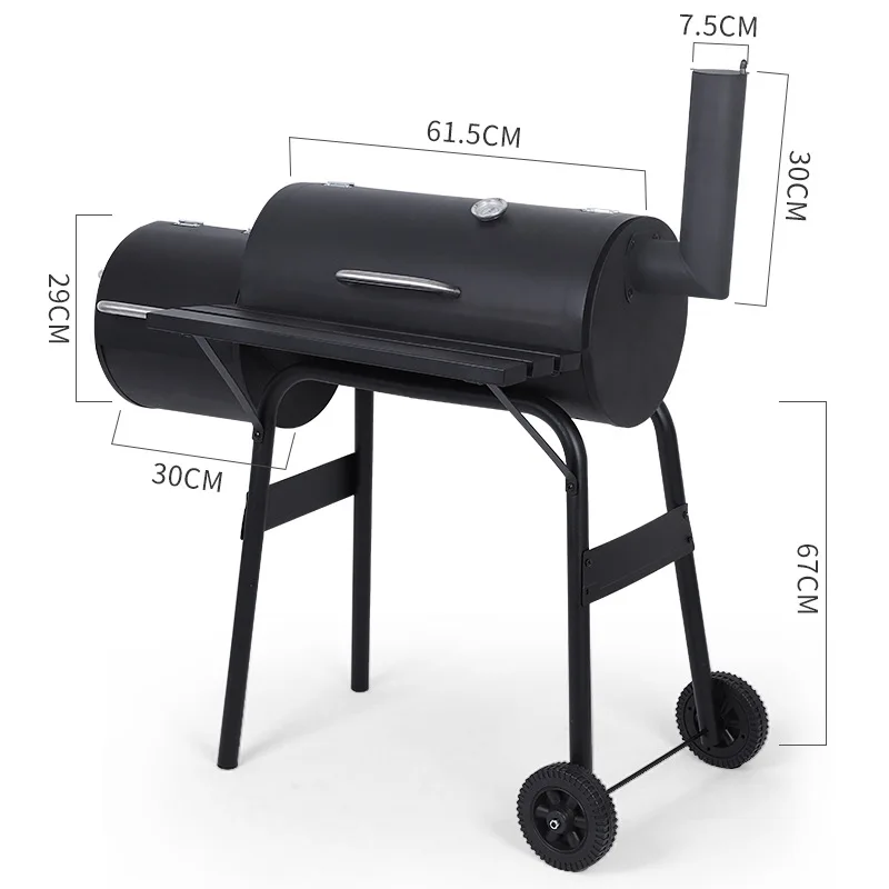 Charcoal Outdoor Grill Offset Smoker Cover - Black BBQ
