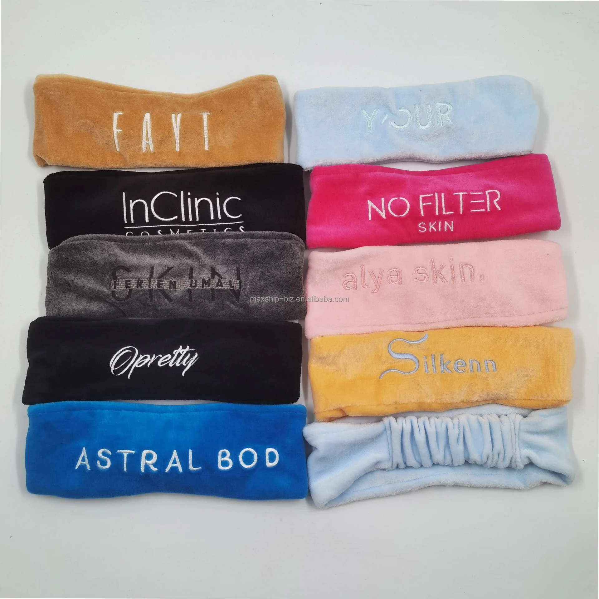 Custom Embroidery Logo Cosmetic Makeup Facial Clean Velvet Spa Headband ...