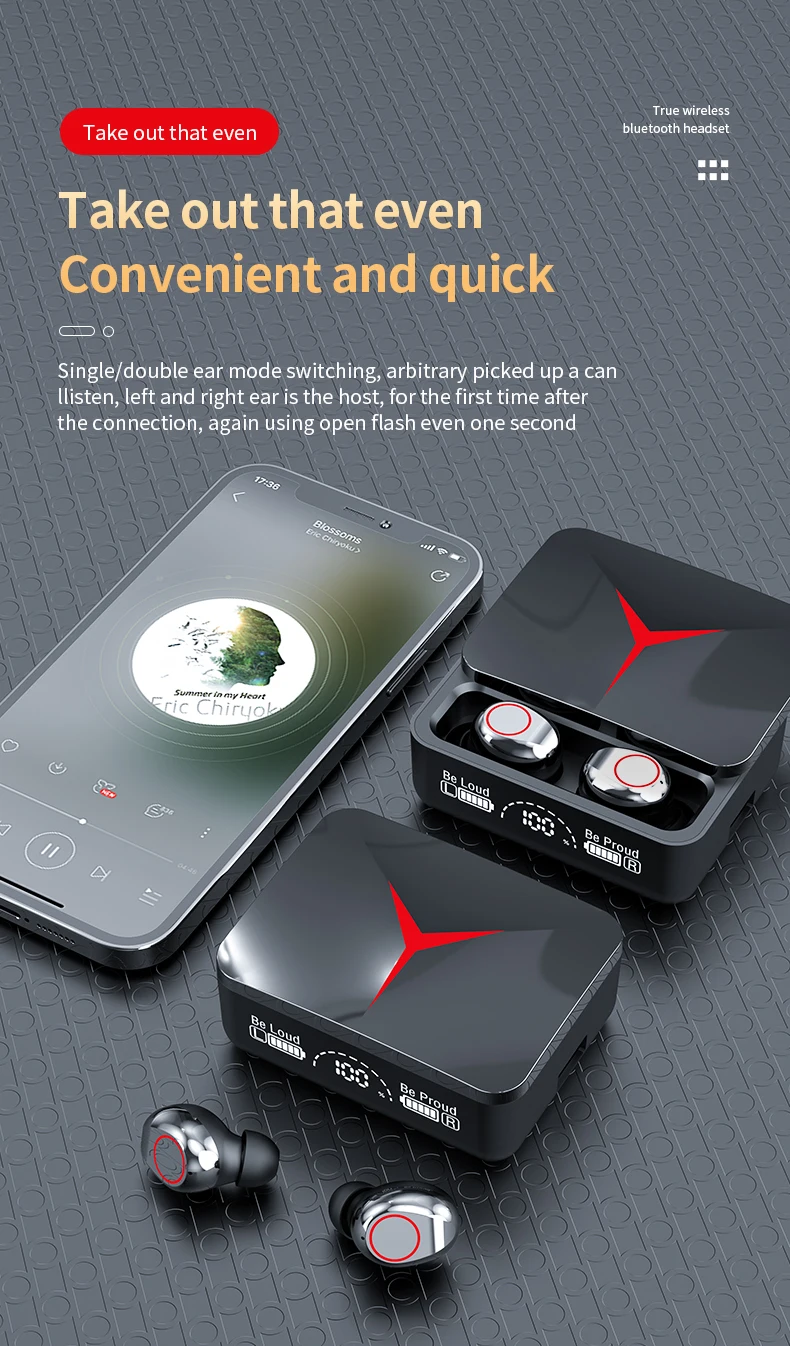 M90 Pro TWS Stereo Earbuds - Gaming Headphones with LED