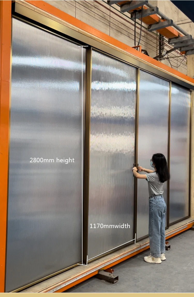 Black Aluminum Slim Narrow Frame Wave Glass Sliding Door