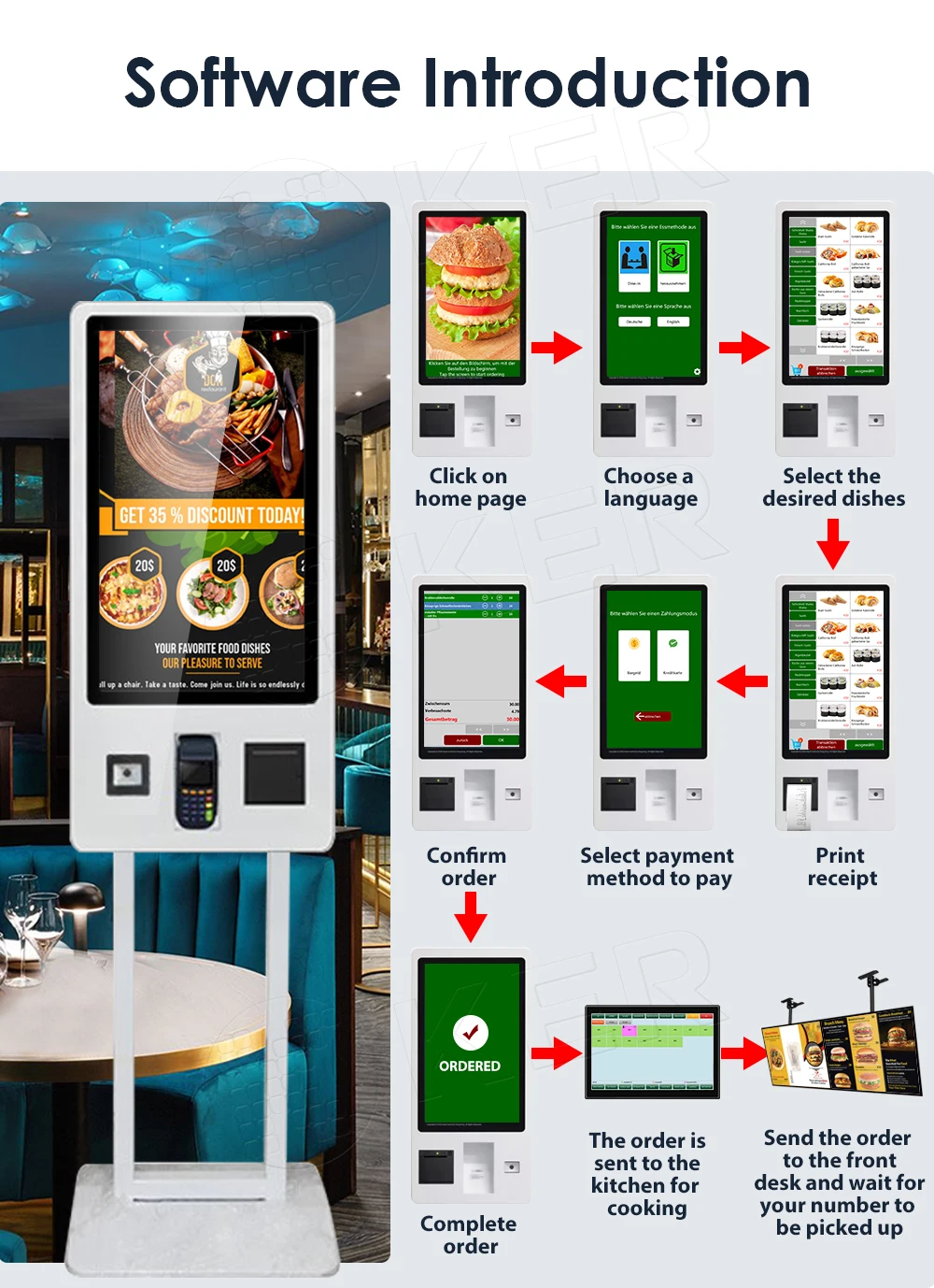 KFC Restaurant 32 Inch Touch Screen Cashless POS Fast Food Self Service ...