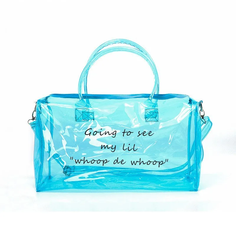 Custom Clear Pvc Weekend Overnight Tote Transparent Gym Bag Spend Da ...