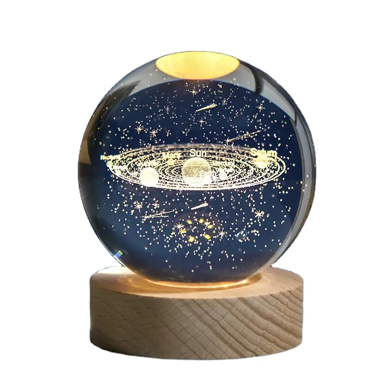 60mm Glass Solar System Planet Sphere 3D Laser Engraved Galaxy Crystal ...