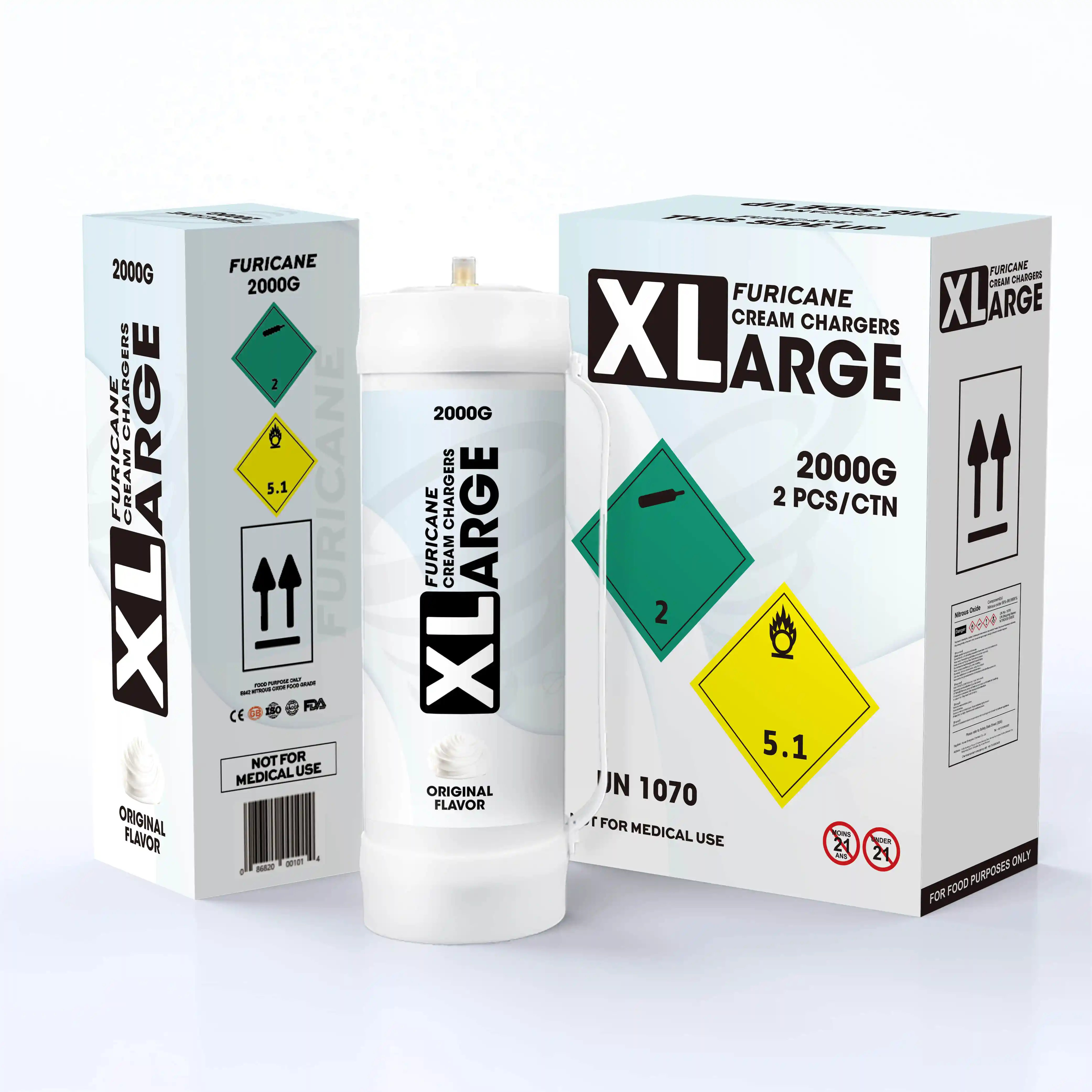 Customized Whipped Cream Chargers 3.3L 2kg Disposable gas cylinders with silencer nozzle and ...