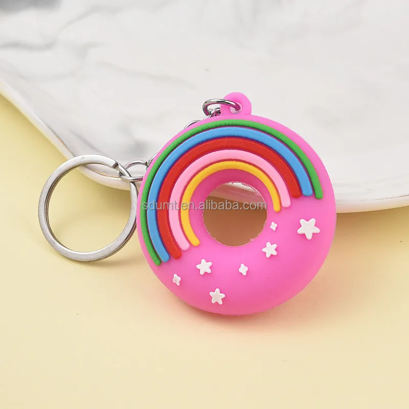 Multicolored Lovely Key Chain Simulation Rainbow Key Ring Food Dessert Pvc Marketing Gift Donuts ...