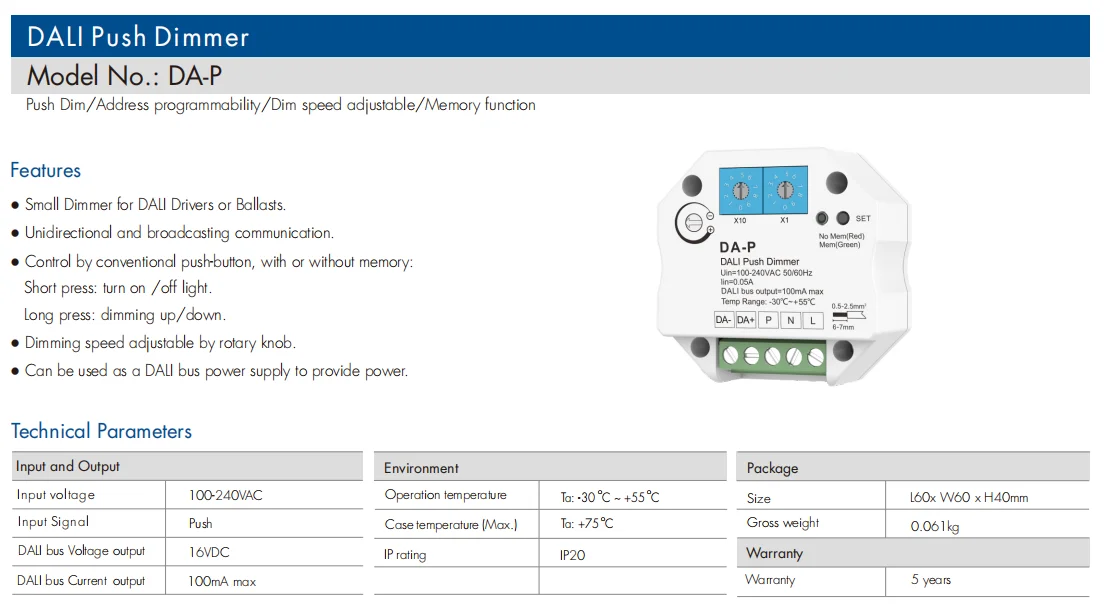 Skydance Da-p 100-240vac Dali Push Dimmer For Dali Drivers Or Ballasts - Buy Small Dali Push ...