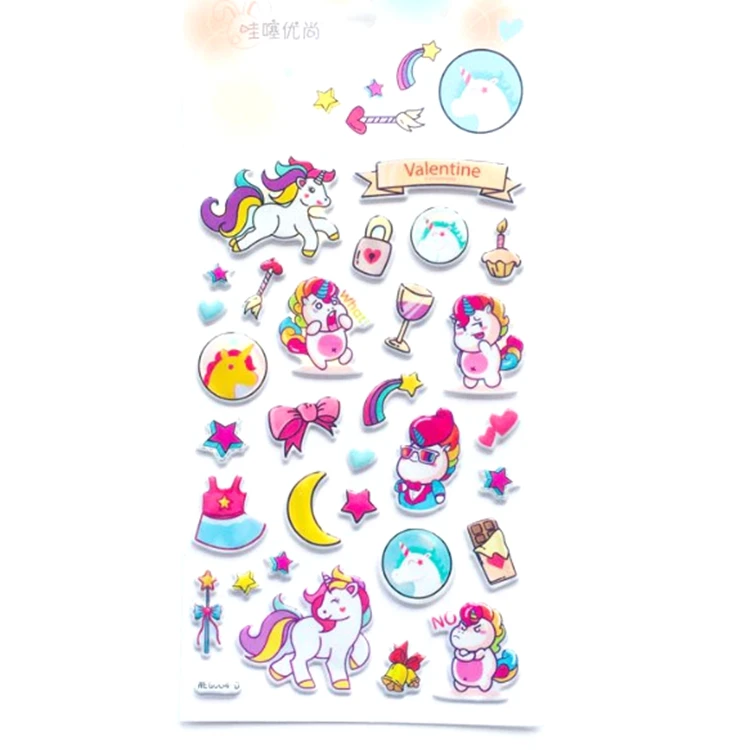 Custom Cute Cartoon Unicorn 3d Puffy Sticker - Buy Cartoon Sticker ...