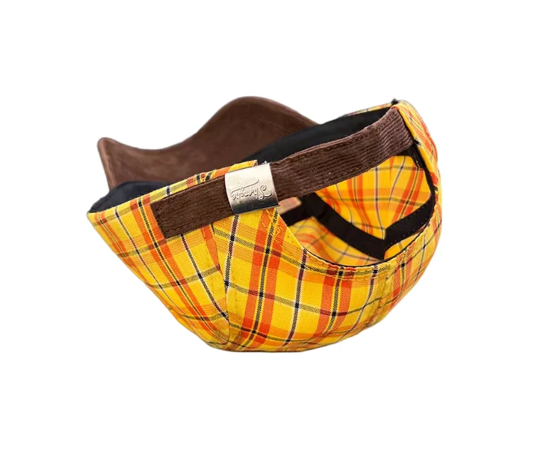 Yellow Plaid Heart Letter Patch Twill Dobby 5-Panel Corduroy ...