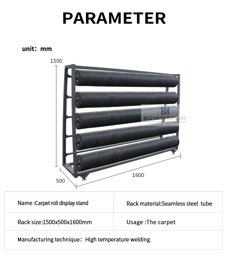 Boya Displays - Customized Boucle Metal System Roll Rug Stand