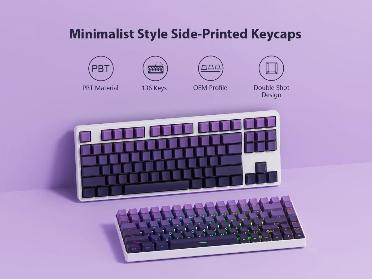 Side Print Keycaps - Custom PBT Double Shot Set of 136 Keys