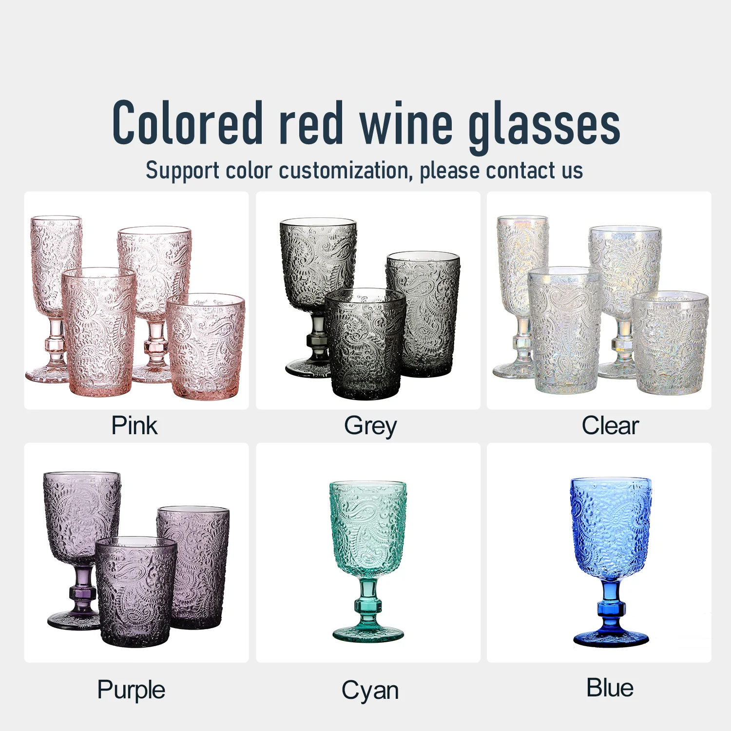 Wholesale Custom Hand Blown Vintage Embossed Pink Goblets