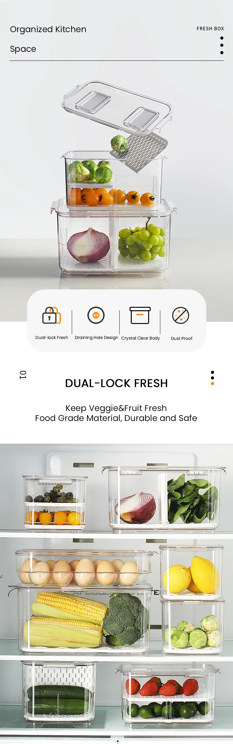 Vacane Fridge Fruit Vegetable Container With Foldable Lid Double-layer ...