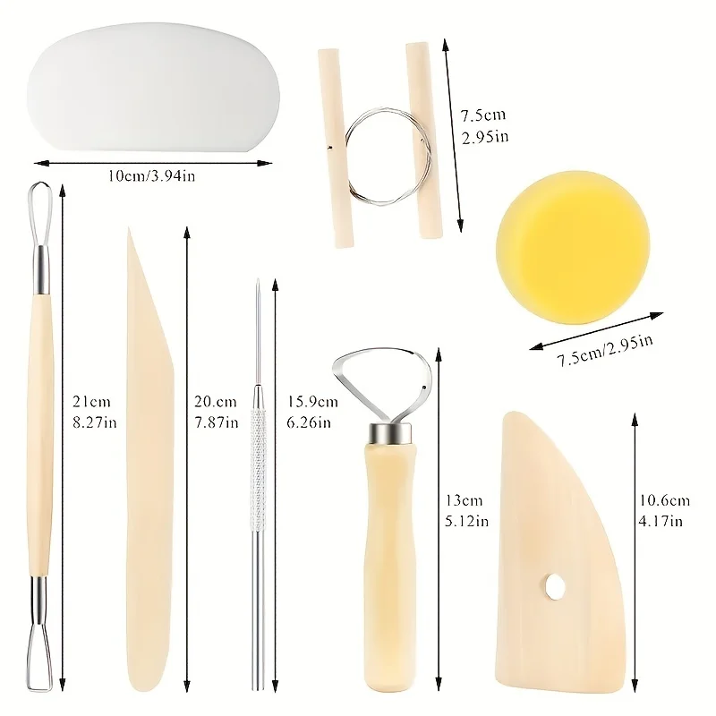 19-piece Art Clay Tool Set Double-sided Pottery Sculpting Tools For Modeling Clay With Wooden ...