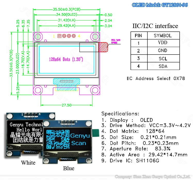 White Blue Yellow OLED I2C SPI 128x32 128x64 256x64 SSD1306 Display Module