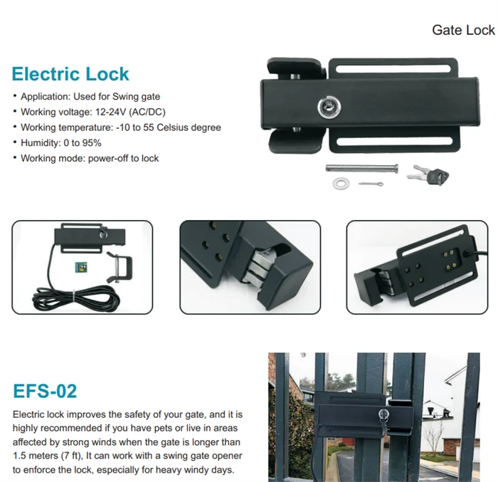 DS02 Electric Gate Lock for Swing Gates & Outdoor Use - Keyless, OEM