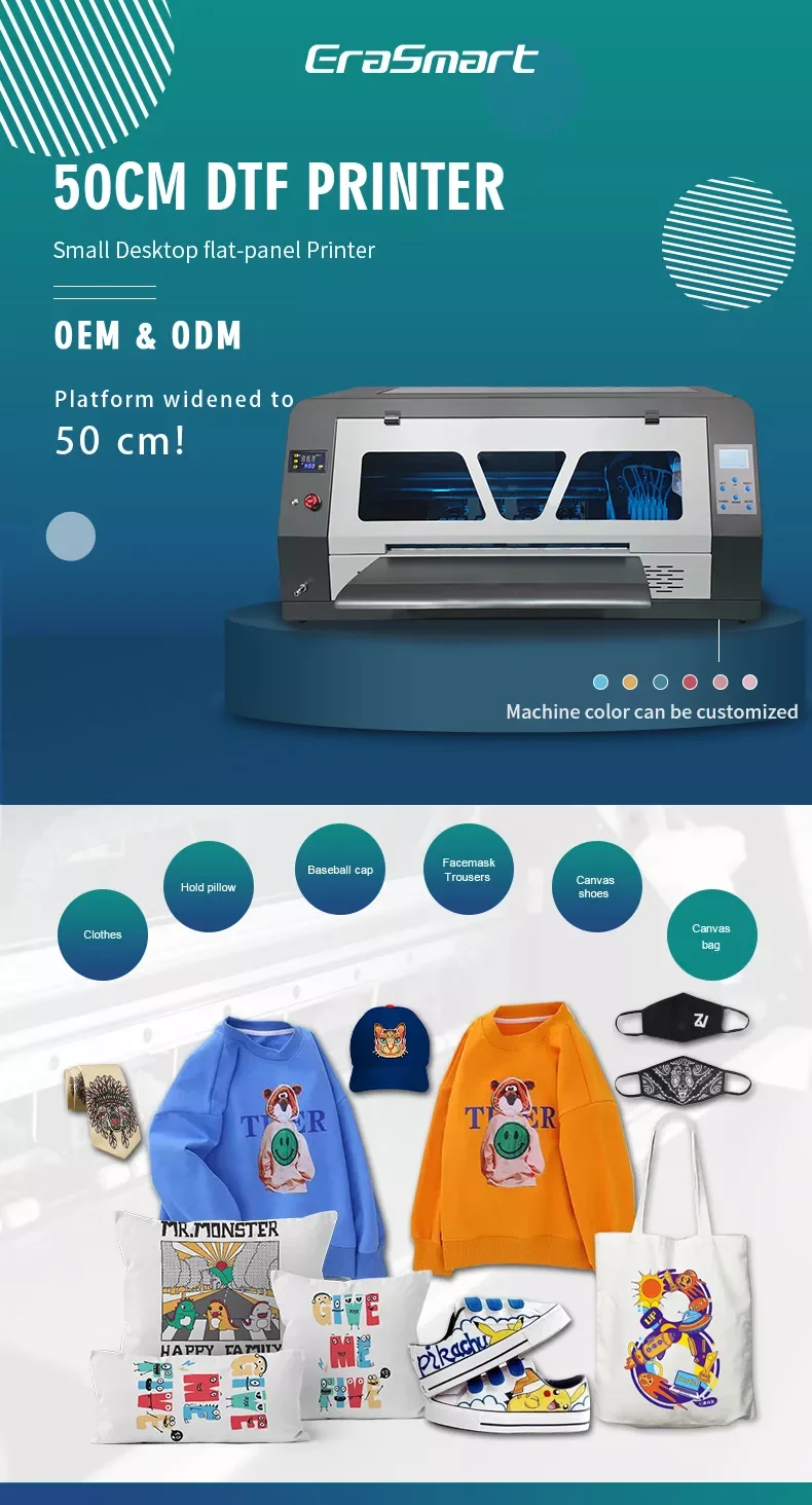 Erasmart A3 DTF Digital Inkjet Printer Dual Head XP600 35cm 50cm Dual DTF Inkjet Printing Pet ...