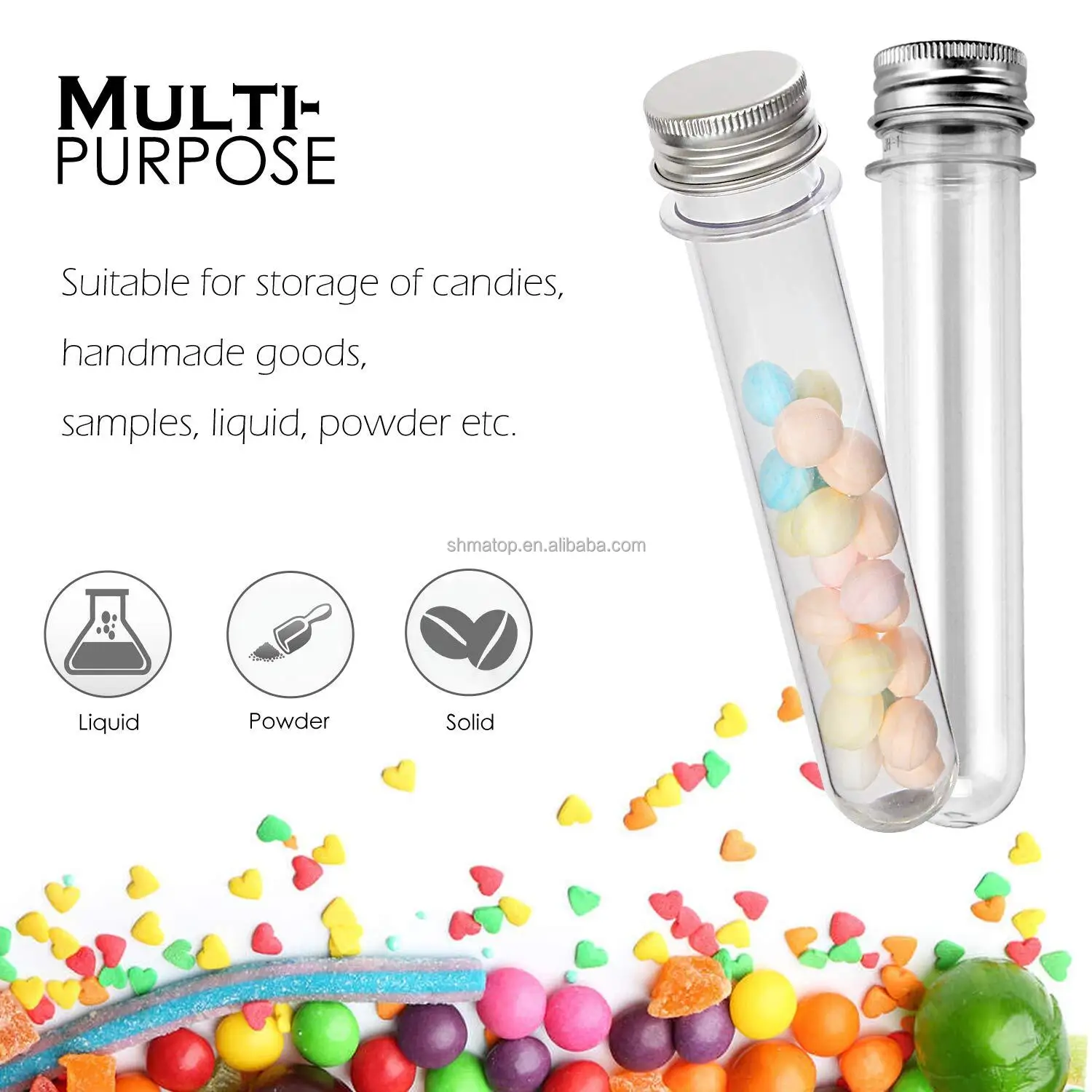 110ml Gold Black Silver Screw Cap Flat Bottom PET Plastic Test Tube ...