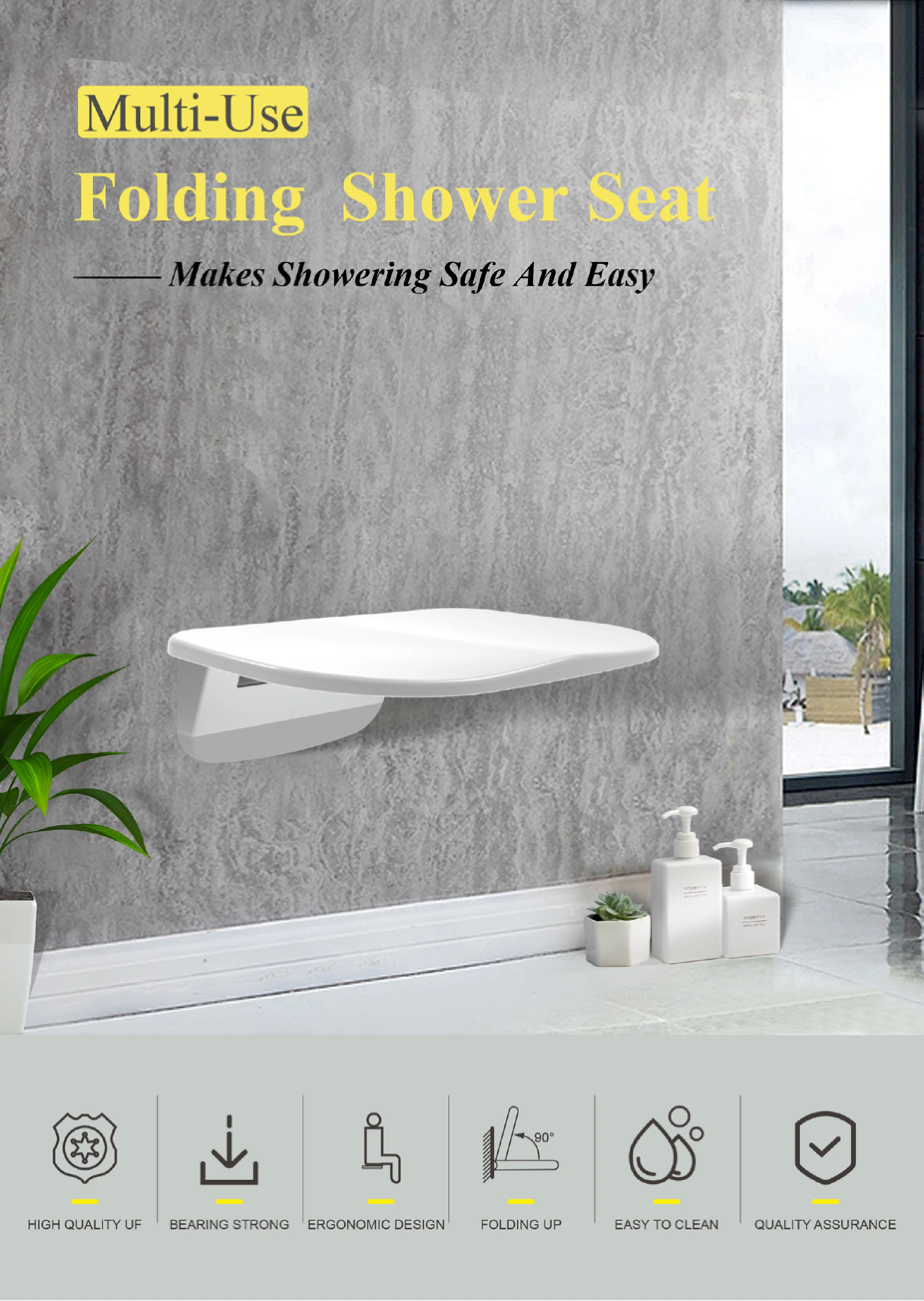 Wall Mount Fold Red Oak Shower Bench - Adjustable & Durable