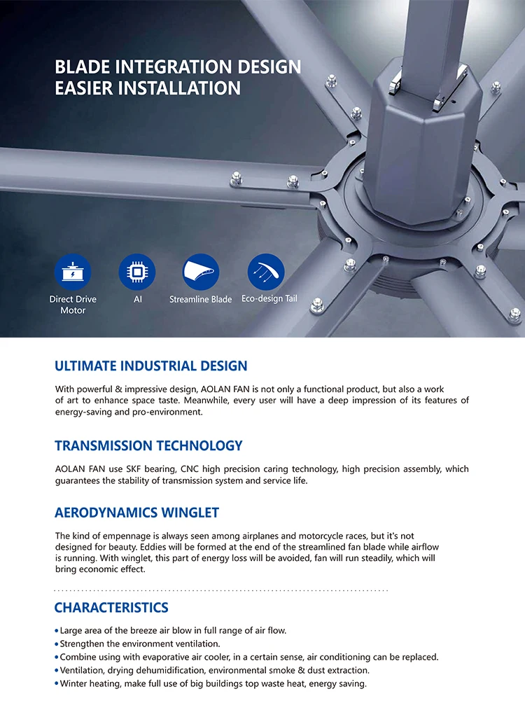 5 Blades Big Industrial Ceiling Fan for Warehouse - Modern Design