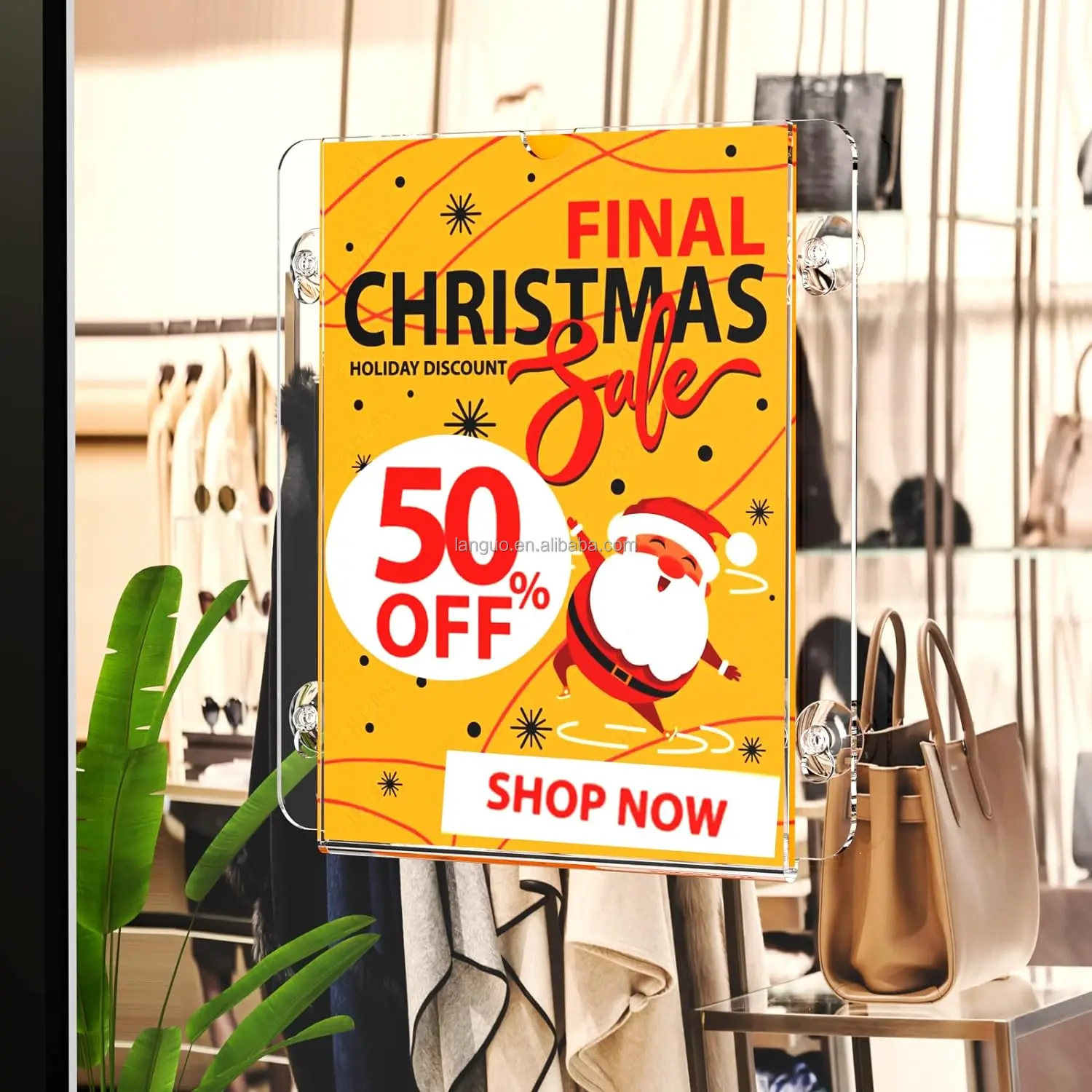 Modern Acrylic Window Sign Holder with Suction Cups Customizable Size ...