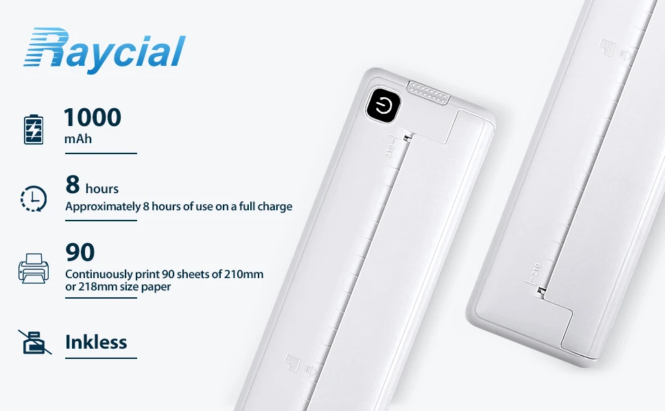 Portable Rechargeable Inkless Thermal Printer A4 Size Easy To Use Wide ...