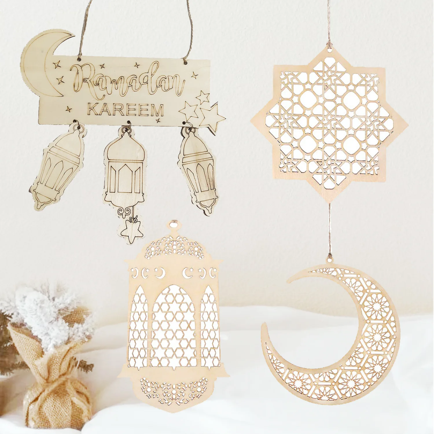 Wood Hanging Lantern Muslim Festival Home Decorations Islam Eid Ramadan ...