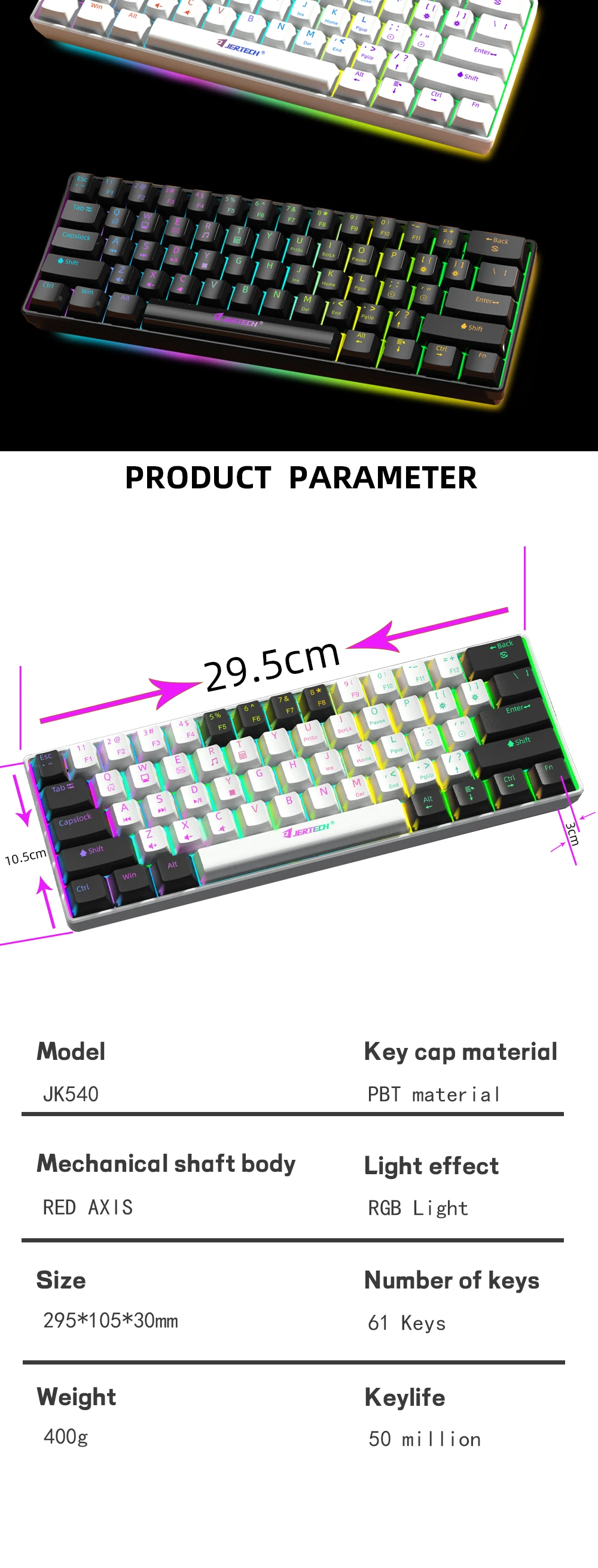 JERTECH JK540 Red Switch Mechanical Keyboard - Portable 60% RGB Mini ...