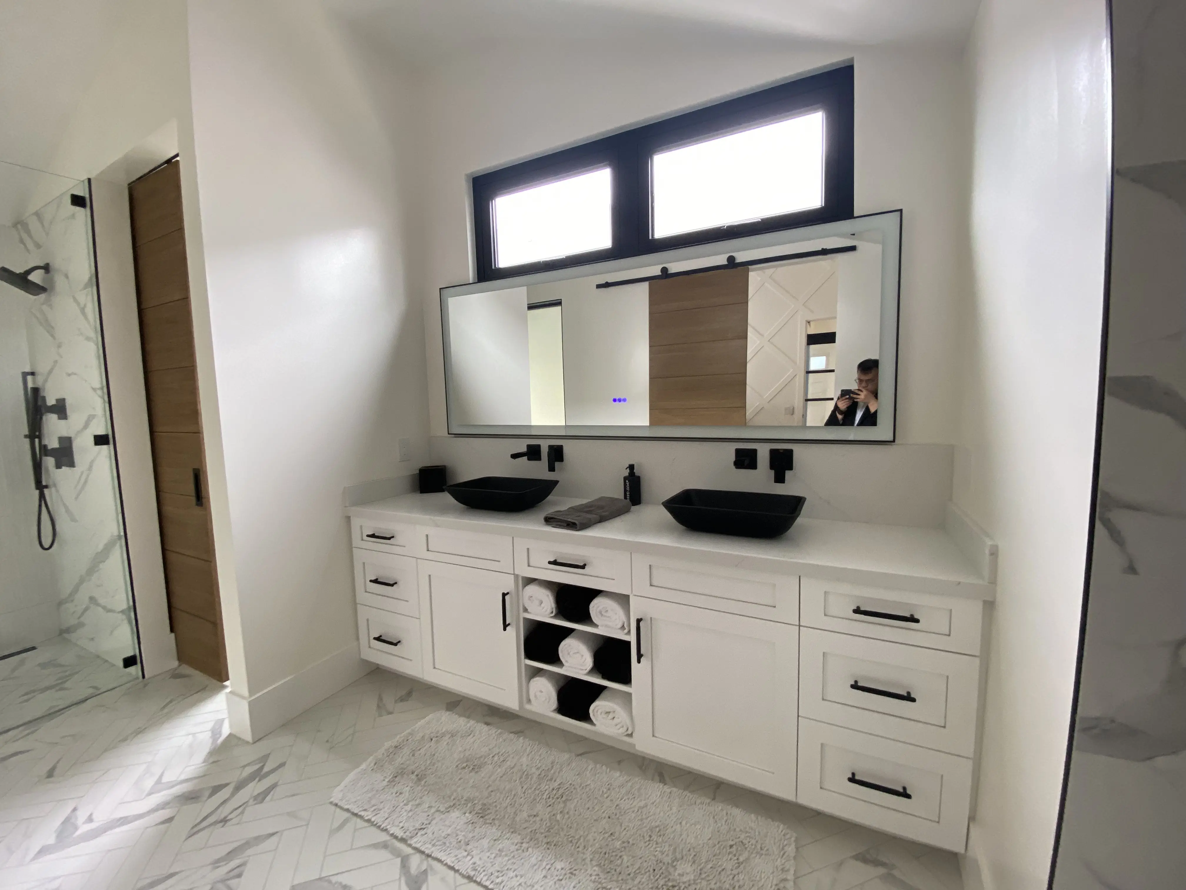 Cbmmart Custom Fluted Slatted Design White Oak Double Sink Bathroom Vanity