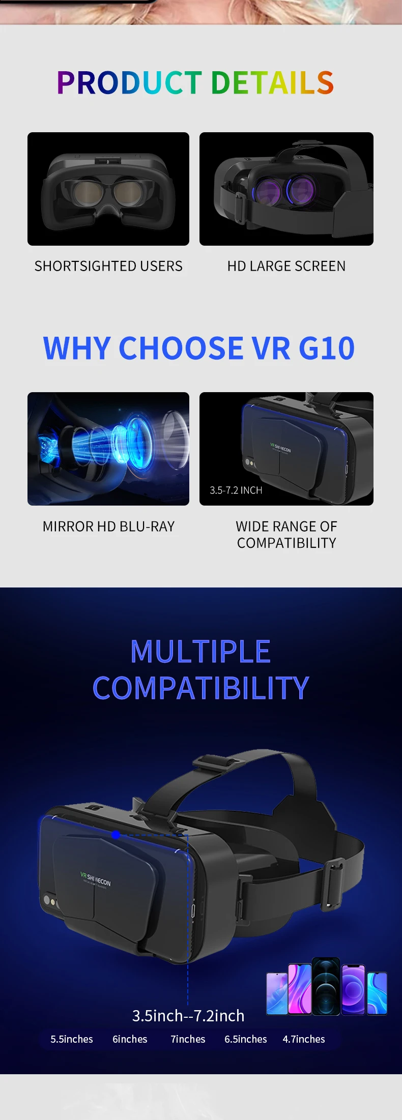 JERTECH Factory G10 Mobile Movie Game Helmet Smart Digital Glasses VR ...