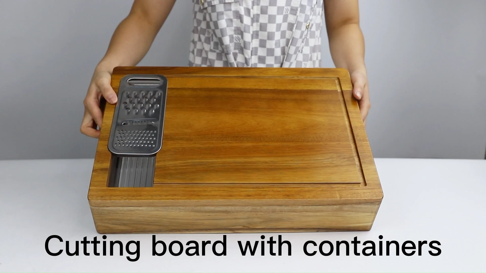 Acacia Wood Cutting Board With Stackable Containers Chopping Boards ...