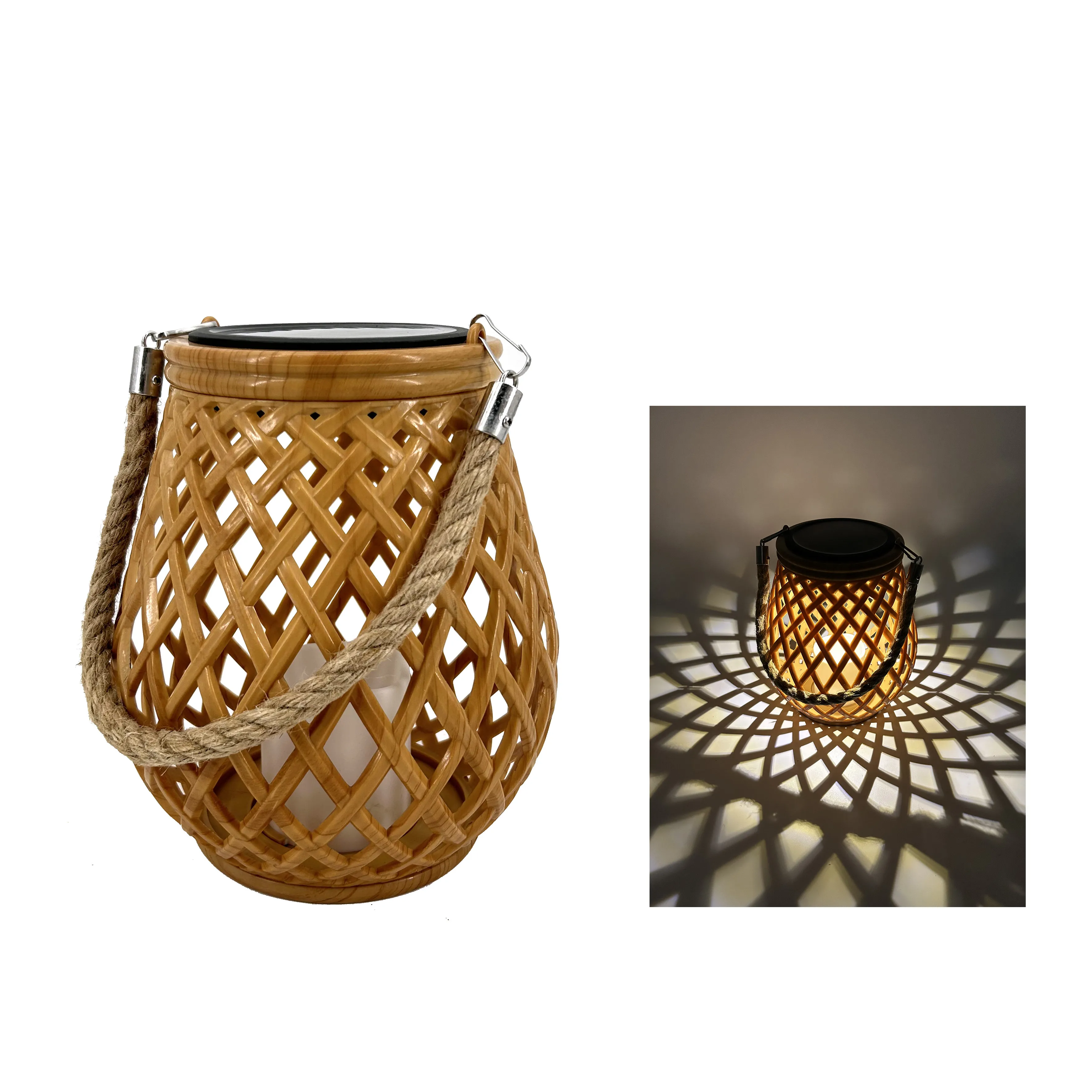 Rattan Garden Hanging Solar Lantern Outdoor Waterproof Solar ...