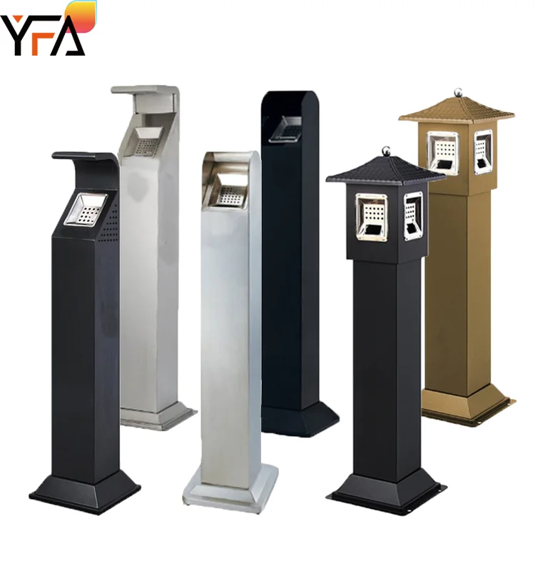 Outdoor Ashtray Stand Trash Bin Vertical Column Ground Ash Bucket Butt ...
