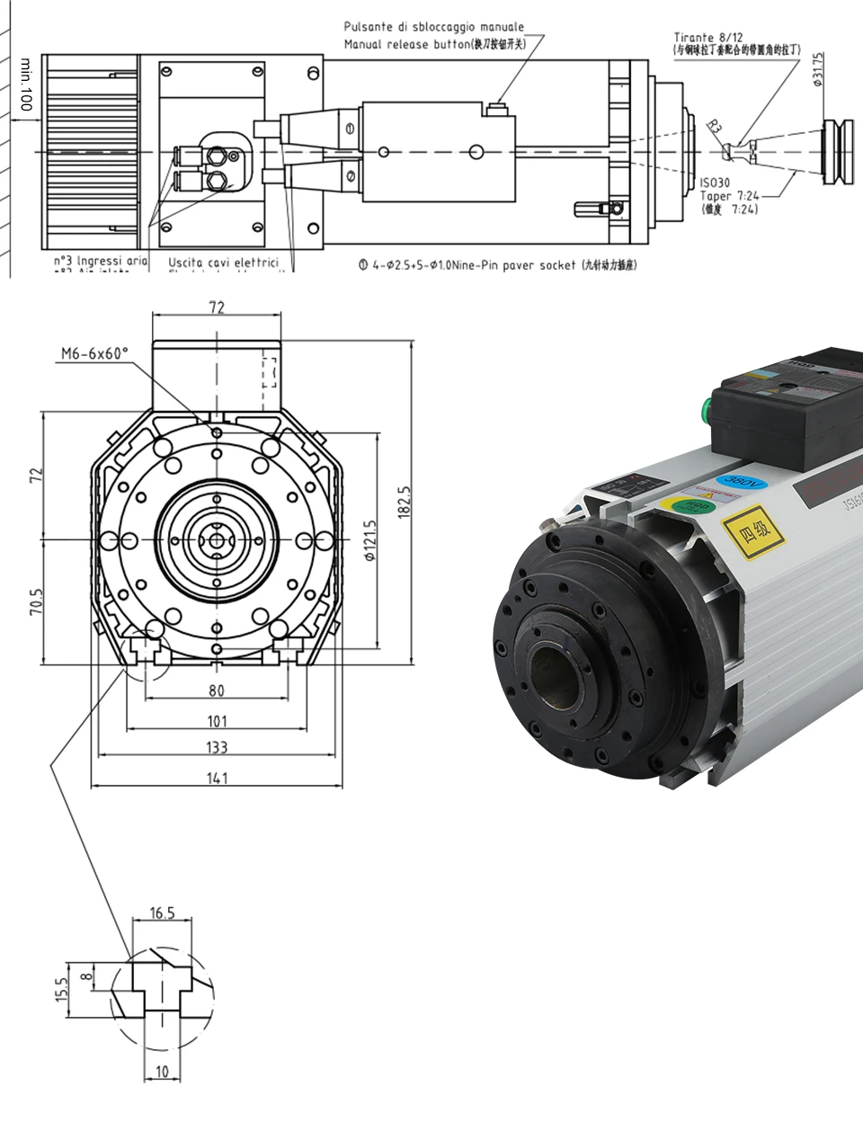 Hqd Atc 9.0kw Automatic Tool Change Spindle Cnc Iso30 Spindle For Cnc ...