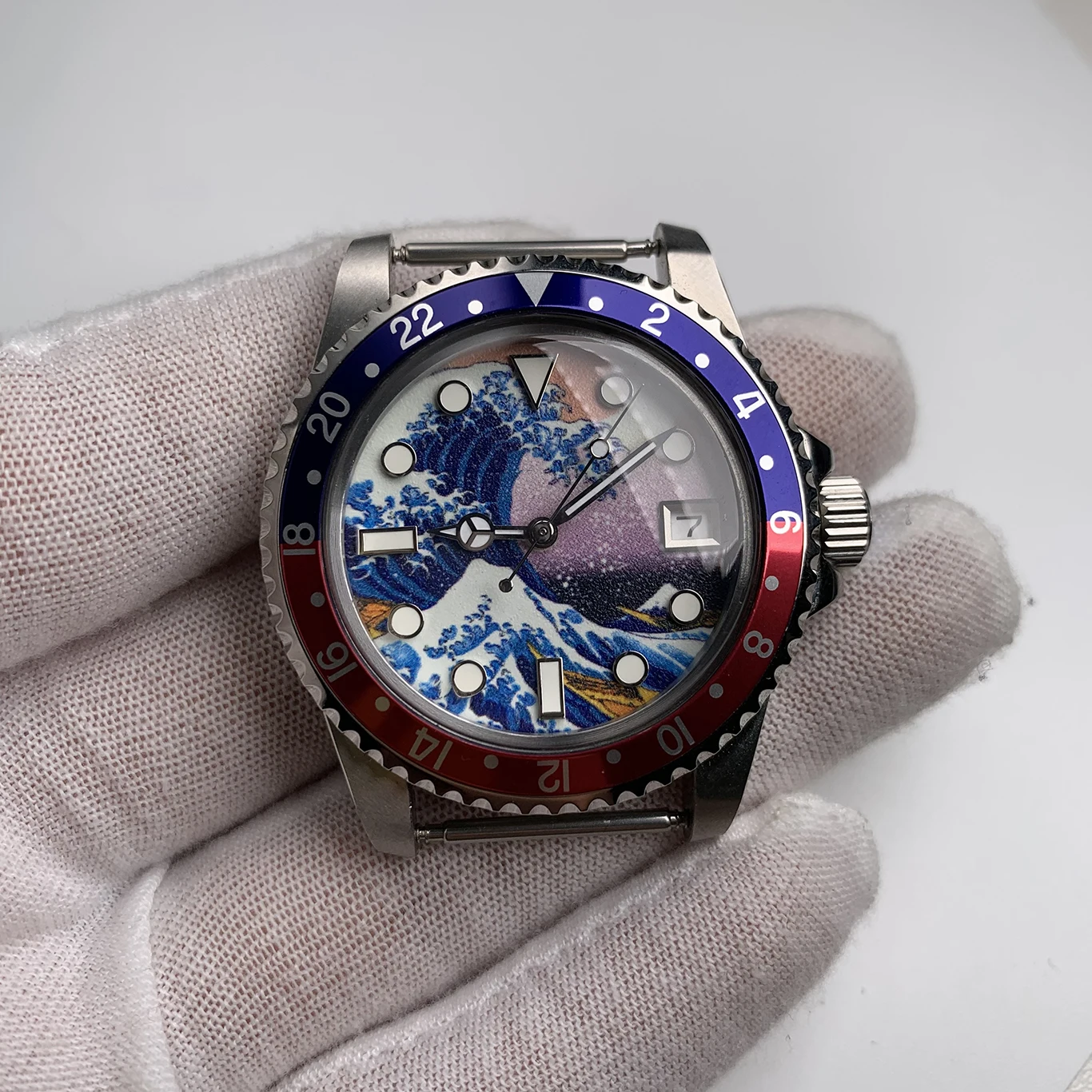 Mod Kanagawa Wave Dial Man Watchcase Acrylic 100m Water Resistance Nh35 ...