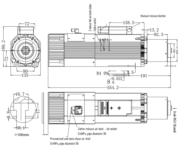 Professional Square Spindle Motor Air Cooled 220v 3.5kw 18000rp Square ...