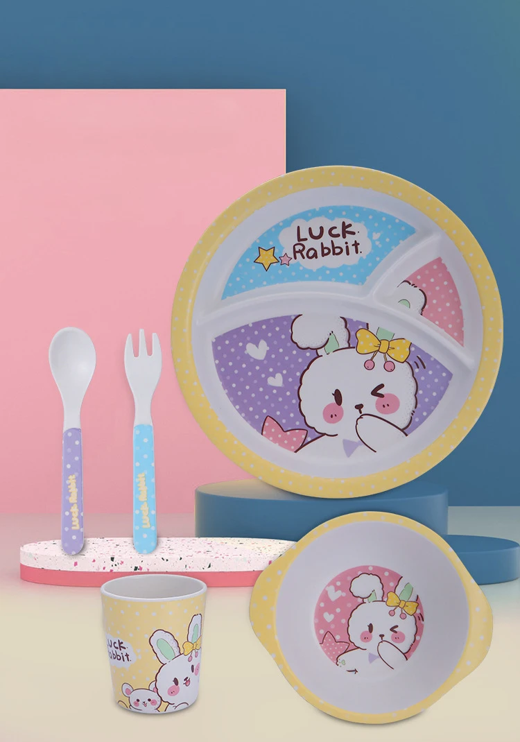 Cartoon Children Bamboo Dinnerware Kids Dinner Set Baby Bamboo Fiber ...